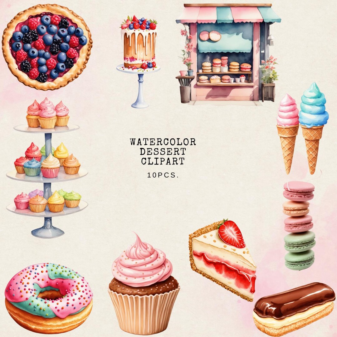 Watercolor Dessert Clipart PNG, Hand Painted Sweet Treats, Bakery ...