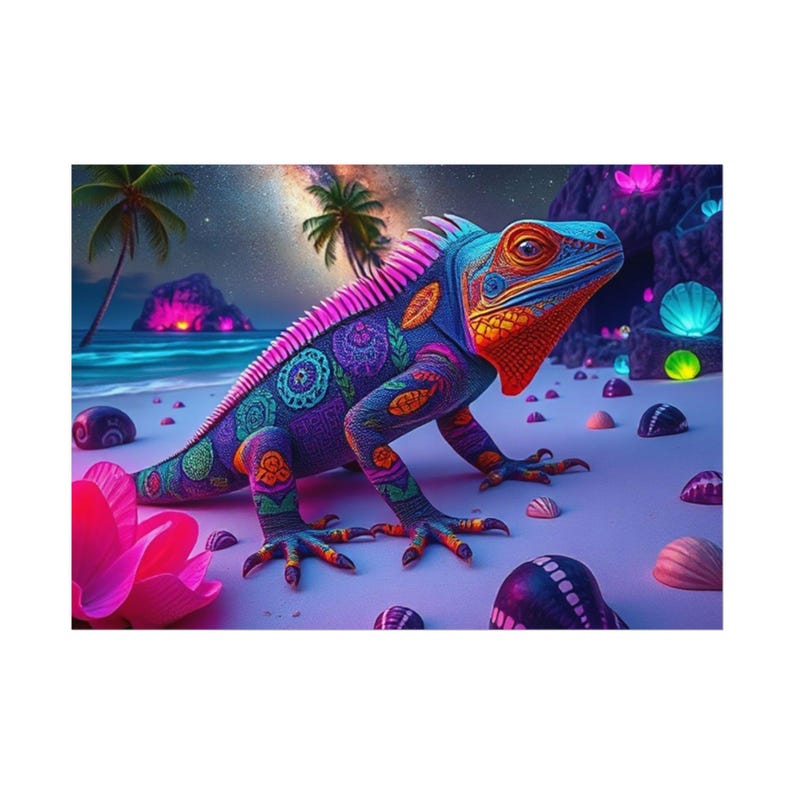 Iguana Art Rolled Poster Tropical Wall Art, Colorful Decor for Beach ...