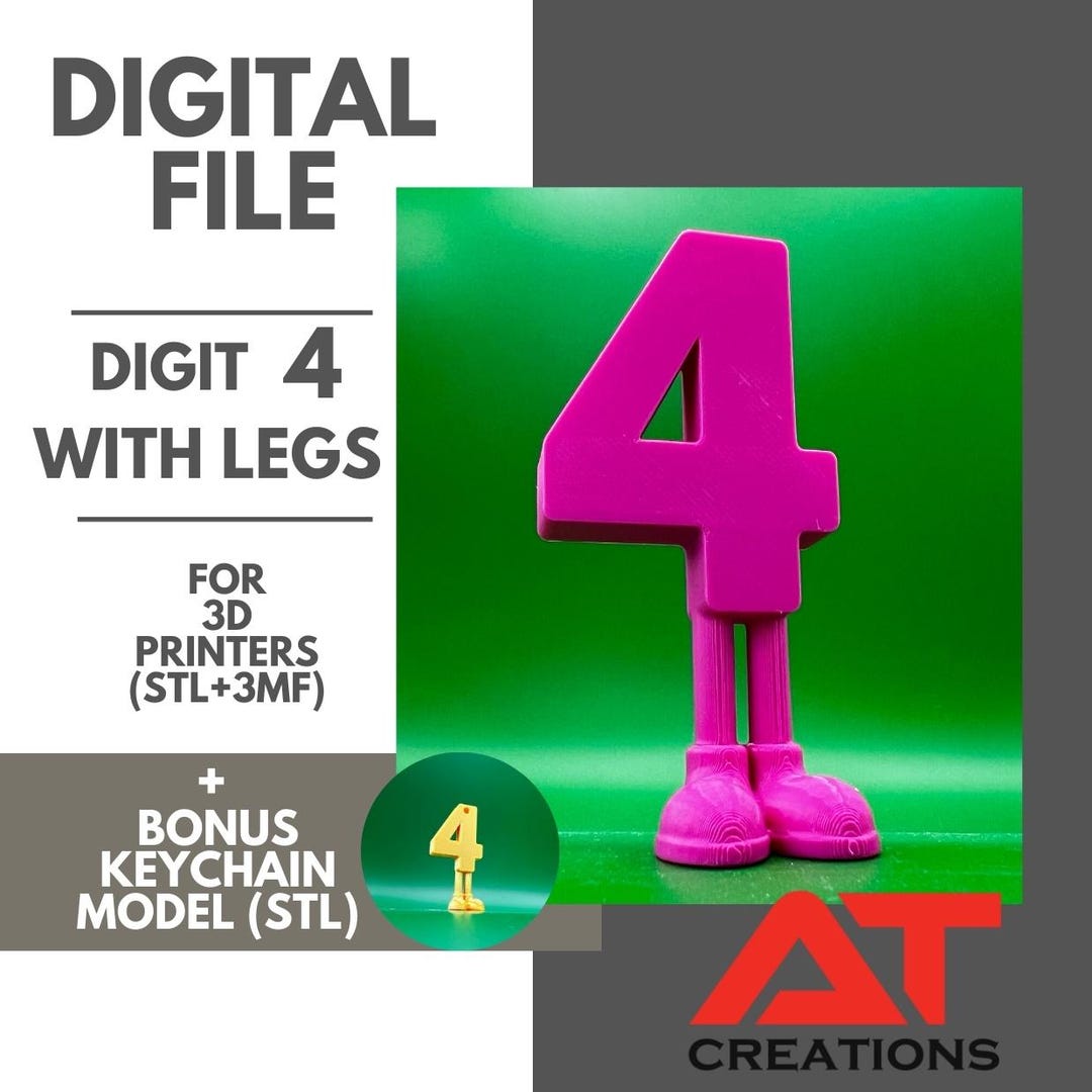 Digit 4 With Legs - 3D Printable Number Character - STL/3MF Digital ...