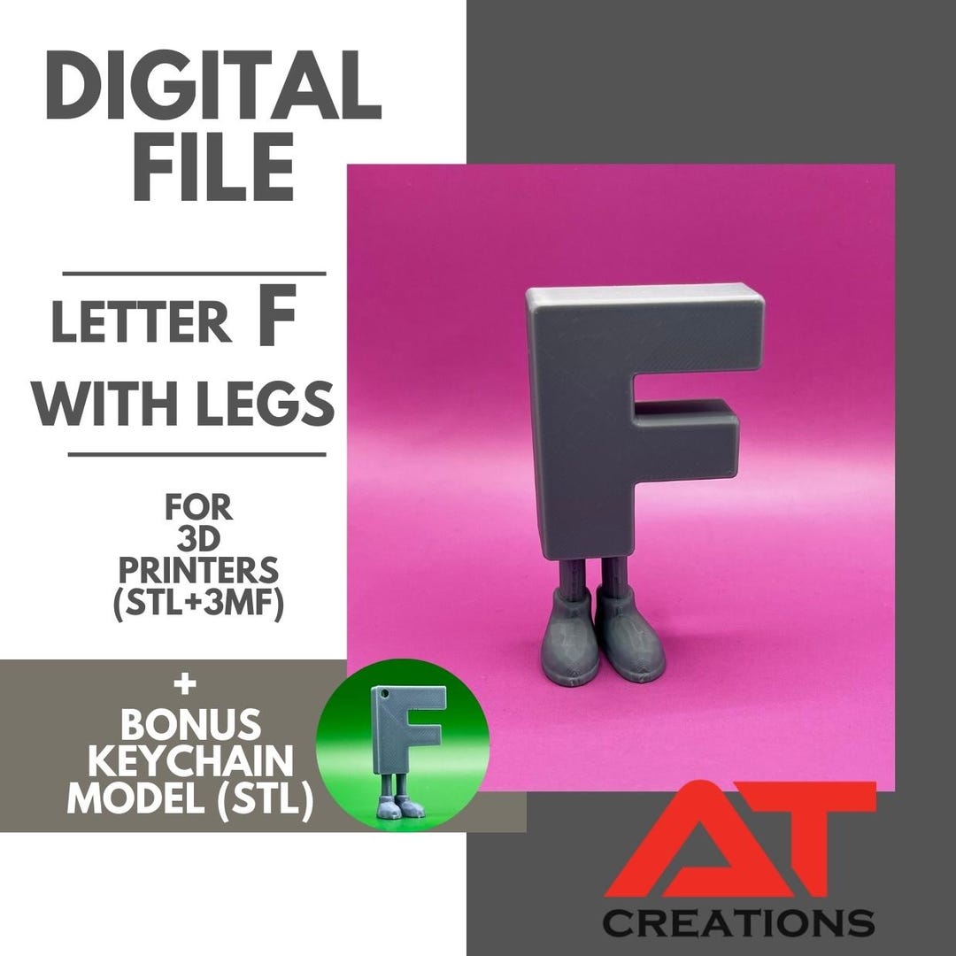 Letter F With Legs - 3D Printable Alphabet Character - STL/3MF Digital ...