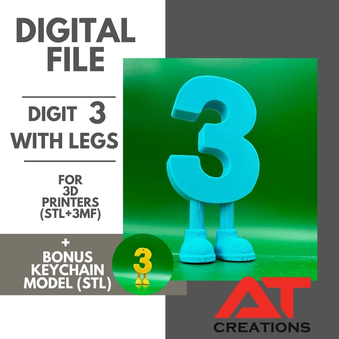 Digit 3 With Legs - 3D Printable Number Character - STL/3MF Digital ...