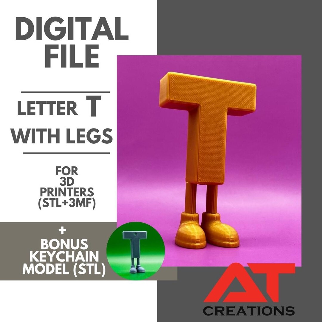 Letter T With Legs - 3D Printable Alphabet Character - STL/3MF Digital ...