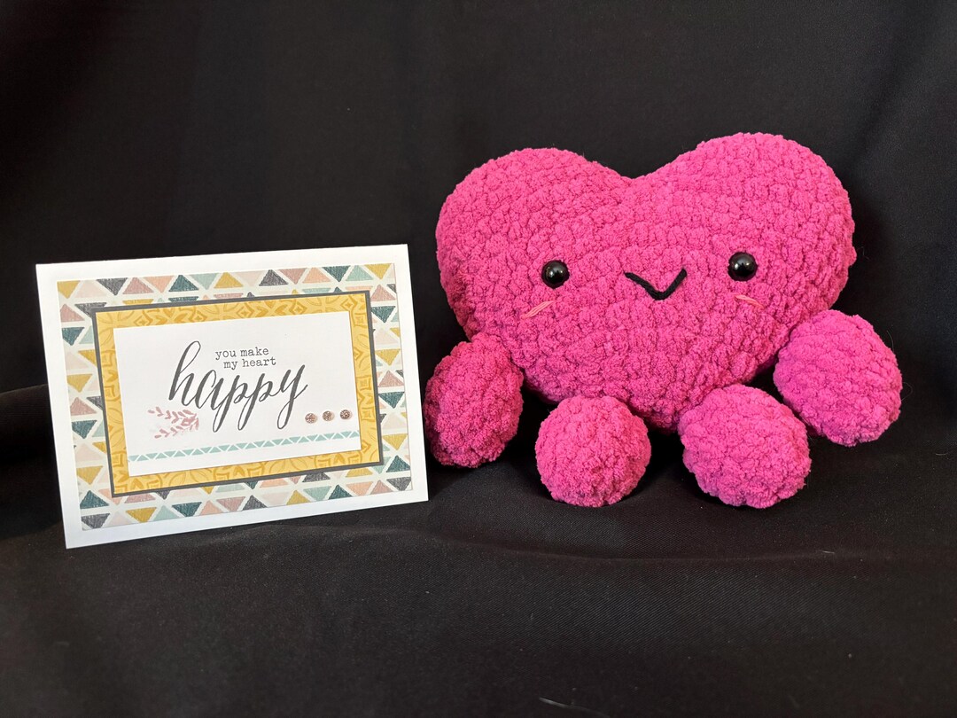 Handmade Crochet Heart Plushie | Gift Set Includes Handmade Card ...