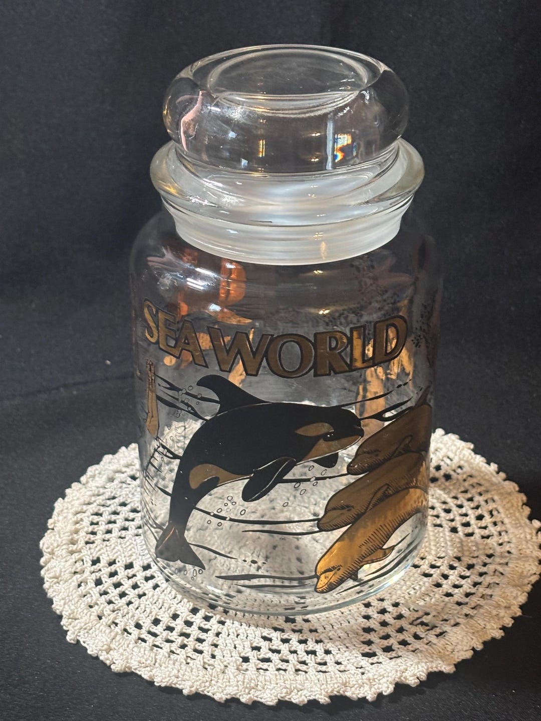 Vintage 1977 Seaworld Glass Jar With Lid | Retro Orca Killer Whale ...