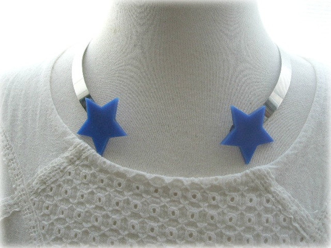 Silver Backwards Collar With Blue Stars - Etsy