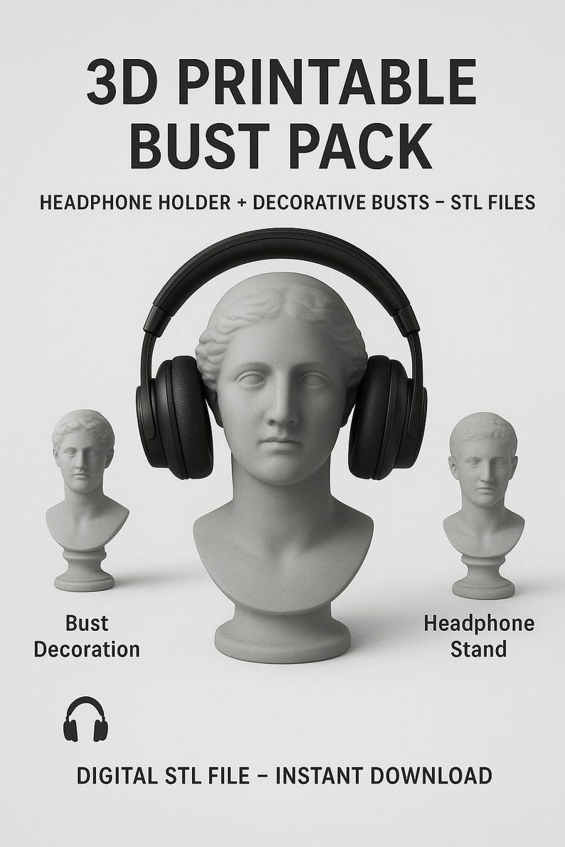 3D Headphone Stand Bust STL Bundle, 3D Printable Headset Holder , Gamer ...