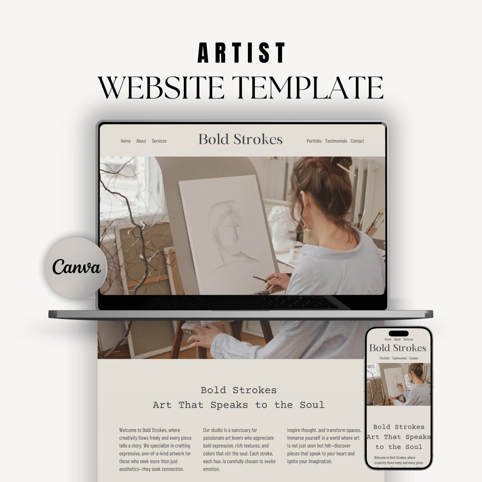 Artist Canva Website Template | Artist Painter Website Template, Artist Landing Page Template ...
