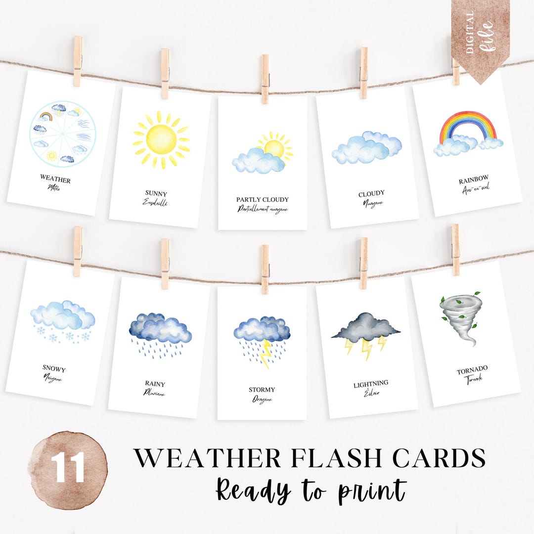 Weather Flash Cards set of 11 Weather Flash Cards for Preschool ...