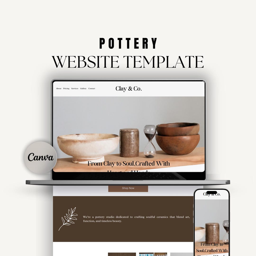 Pottery Website Template, Pottery Shop Canva Website | Canva Website ...
