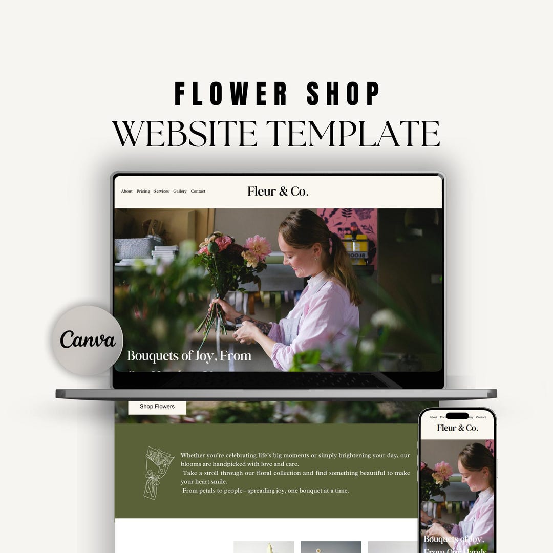 Florist Website Template, Editable Canva One-page Design (digital ...