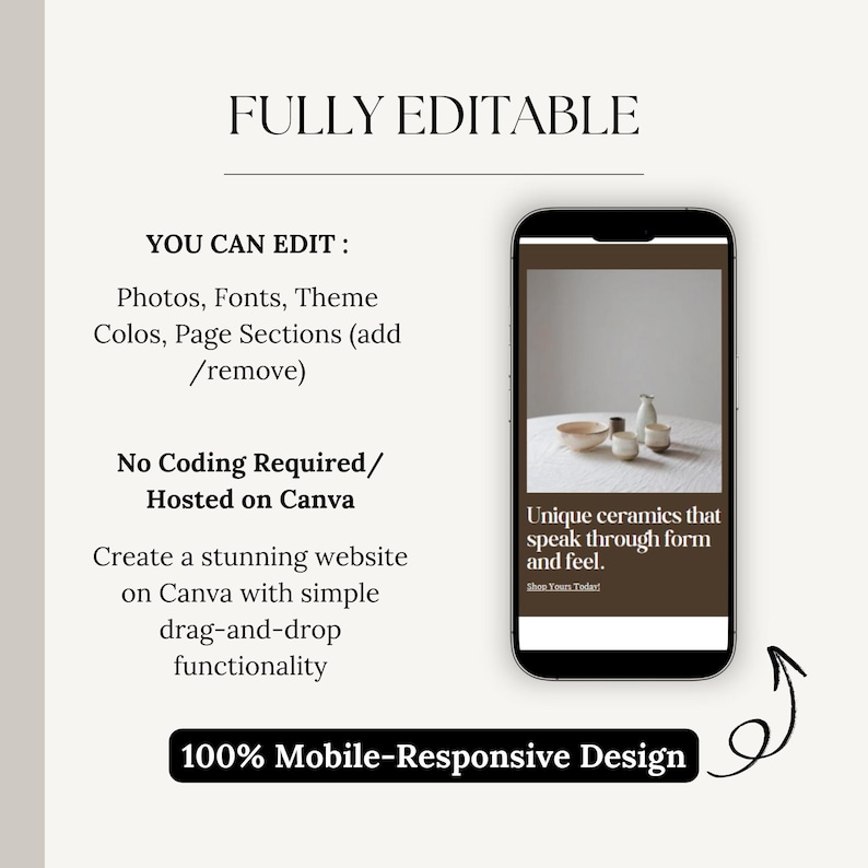 Pottery Website Template, Pottery Shop Canva Website | Canva Website ...