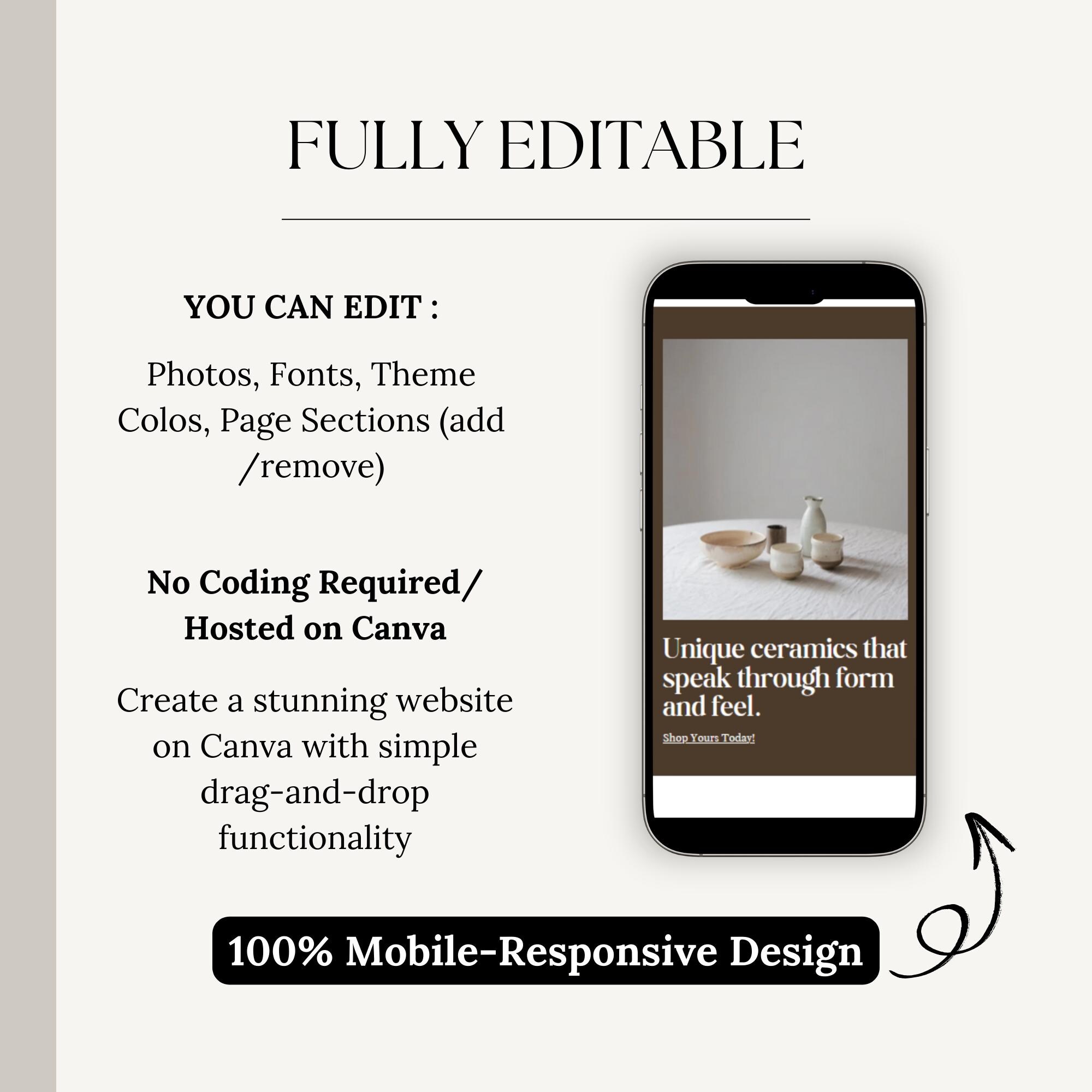 Pottery Website Template, Pottery Shop Canva Website | Canva Website ...