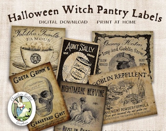 Halloween Witch Spell Tags Cards Clip Art Primitive Digital - Etsy