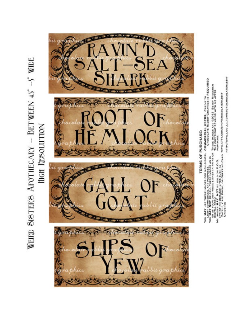 Macbeth Witch Apothecary Labels Halloween Digital Download - Etsy