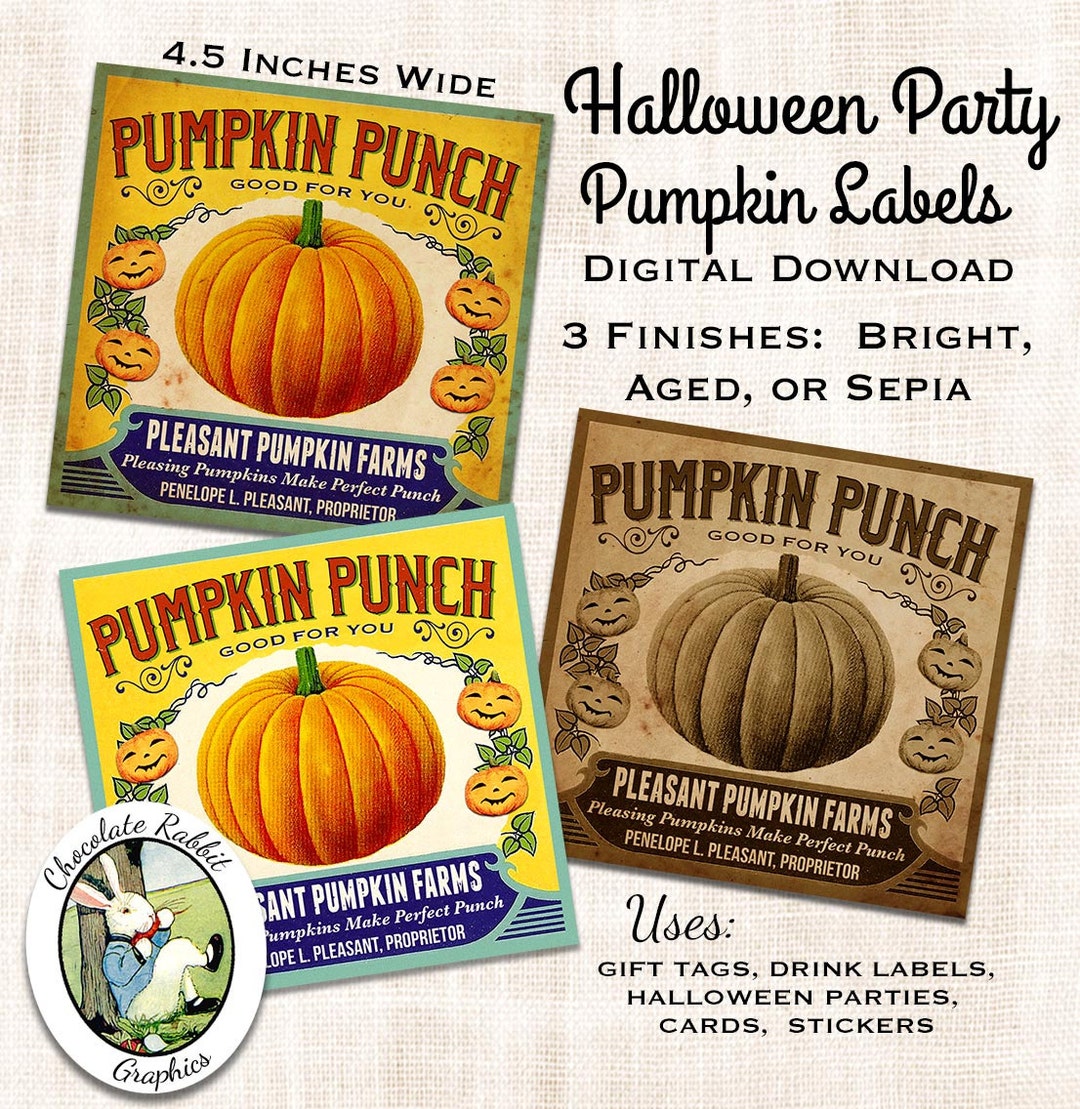 Pumpkin Punch Bottle Label Halloween Party Digital Download Printable ...