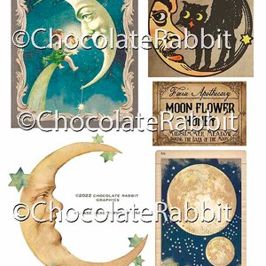 Moon Clip Art for Junk Journals, Ephemera Digital Download, Vintage ...