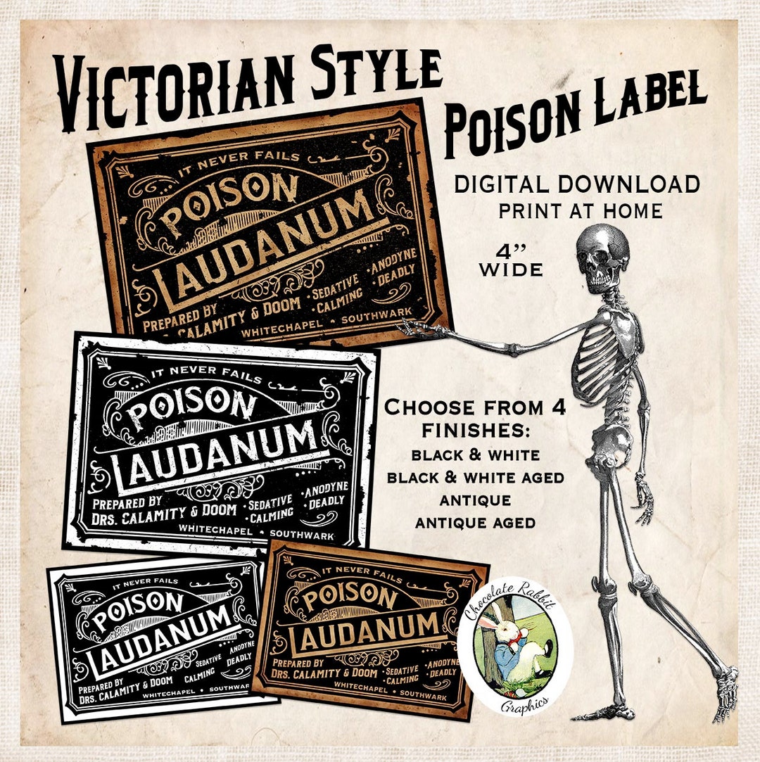Laudanum Victorian Apothecary Bottle Label, Digital Halloween, Vintage ...