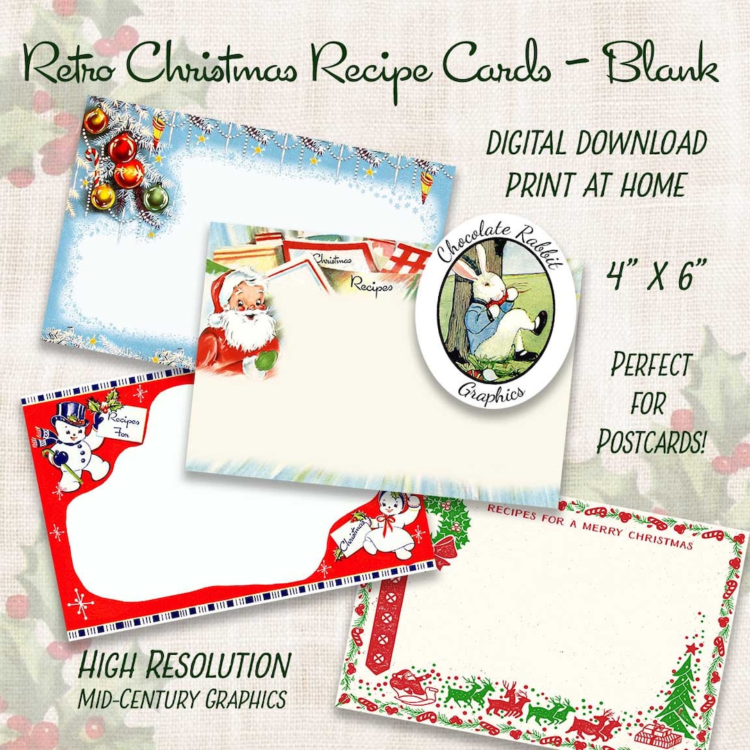 Vintage Christmas Recipe Cards, Digital Christmas Clipart, Reproduction ...