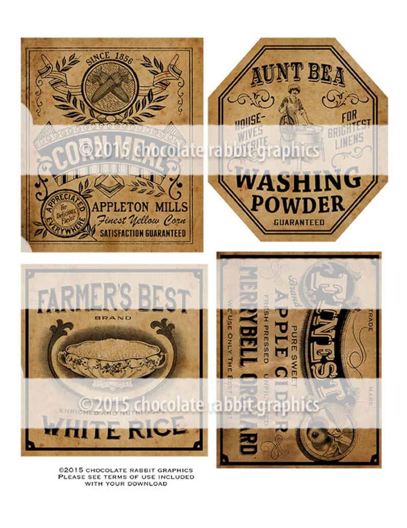 Vintage Pantry Labels, Country Primitive Digital Download, Prim Clip ...