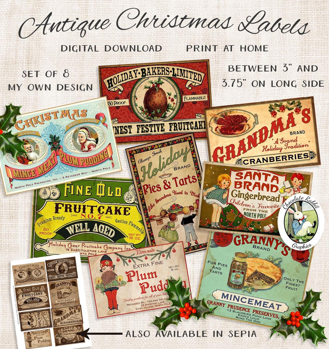 Antique Christmas Labels: Vintage Style Gift Tags (digital Download) - Etsy