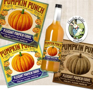 Pumpkin Punch Bottle Label Halloween Party Digital Download Printable ...