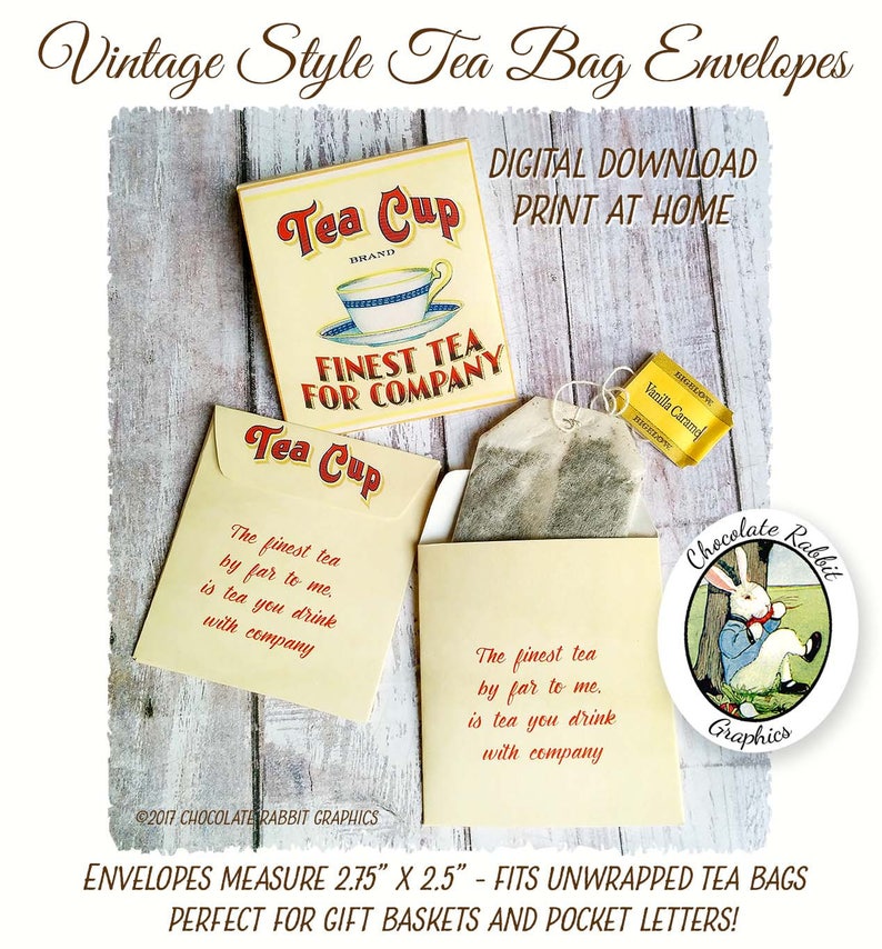 Tea Bag Envelope Vintage Style Tea Bag Wrapper Printable - Etsy