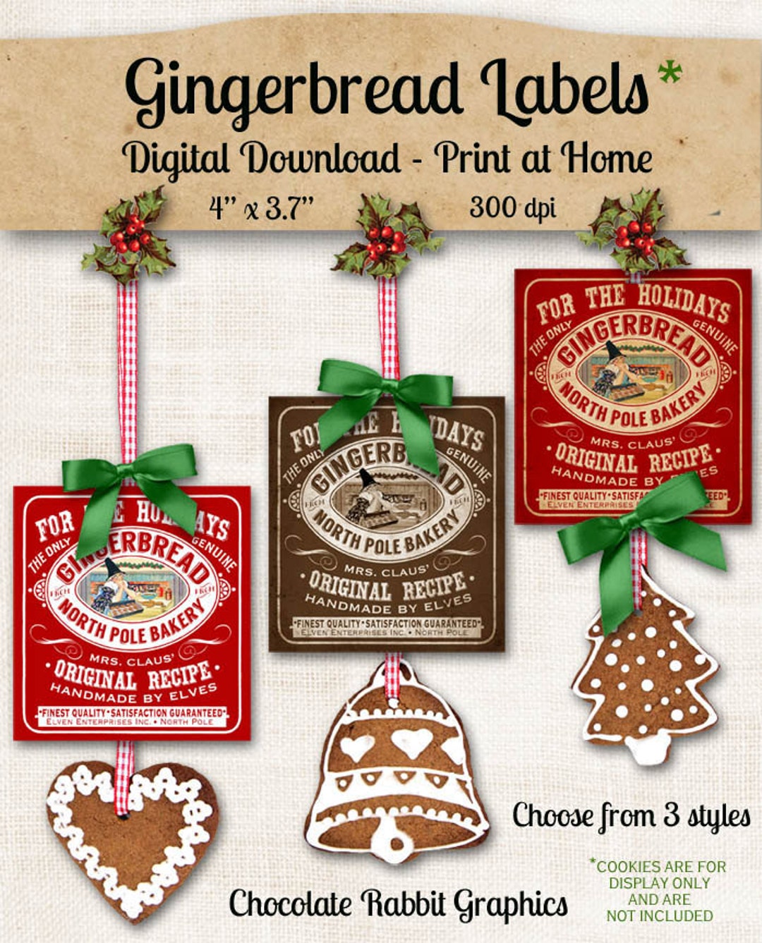 Gingerbread Label Printable: Vintage Christmas Clip Art (digital ...