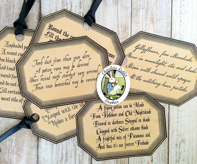 Halloween Spell Cards Tags Potion Labels Spellbook Primitive - Etsy