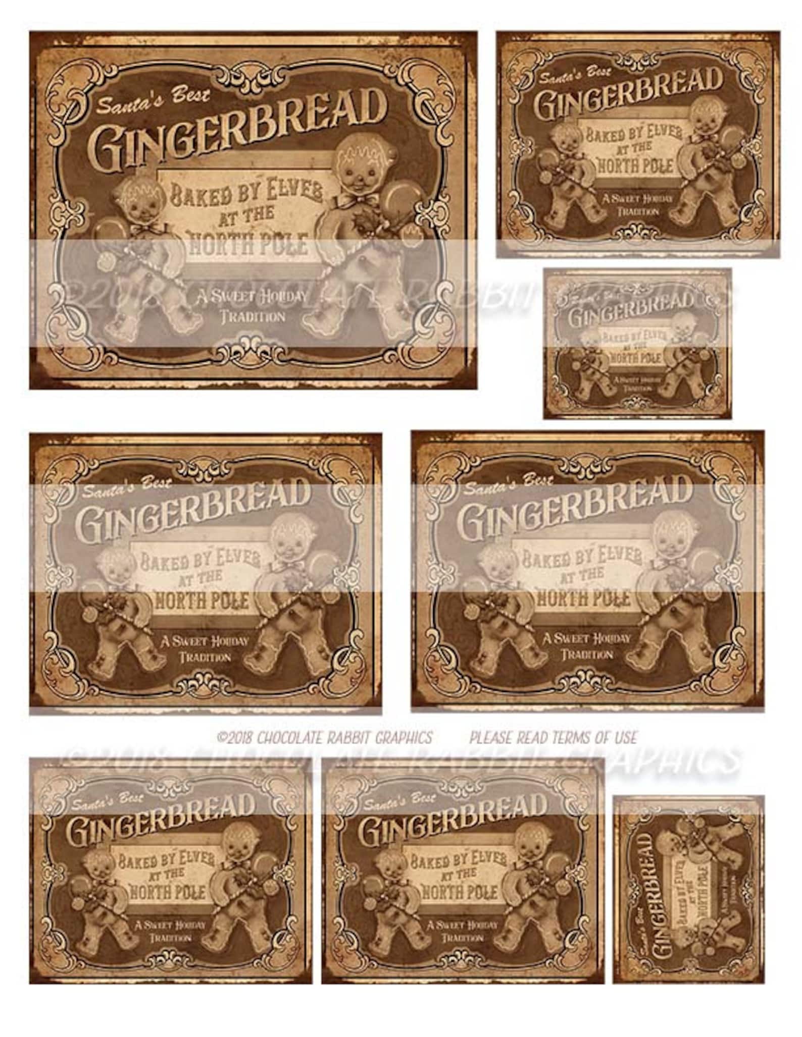 Christmas Gingerbread Labels Vintage Style Printable | Etsy