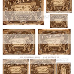 Christmas Gingerbread Labels, Vintage Style Printable Christmas Tags ...