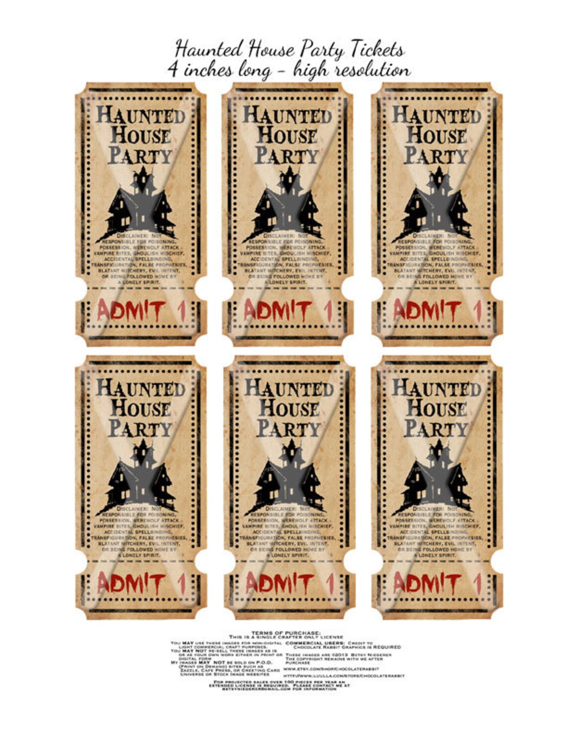 Halloween Haunted House Party Tickets Vintage Digital Download ...