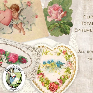 Printable Junk Journal Ephemera, Shabby Rose Valentine Tags and Clip ...
