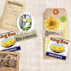 Vintage Bee Tag Kit, Digital Junk Journal Ephemera, Printable Bee and ...