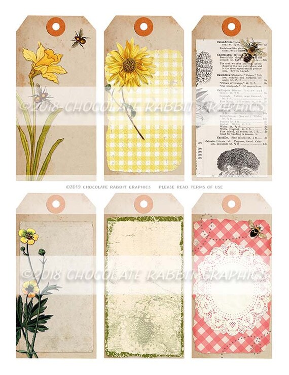 Vintage Bee Tag Kit Gift Tags Printable Bee and Honey Clip Art Digital ...