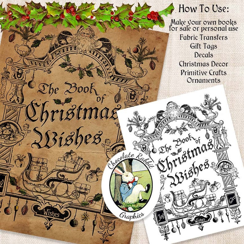 Christmas Wishes Book Cover Digital Download Printable Vintage - Etsy