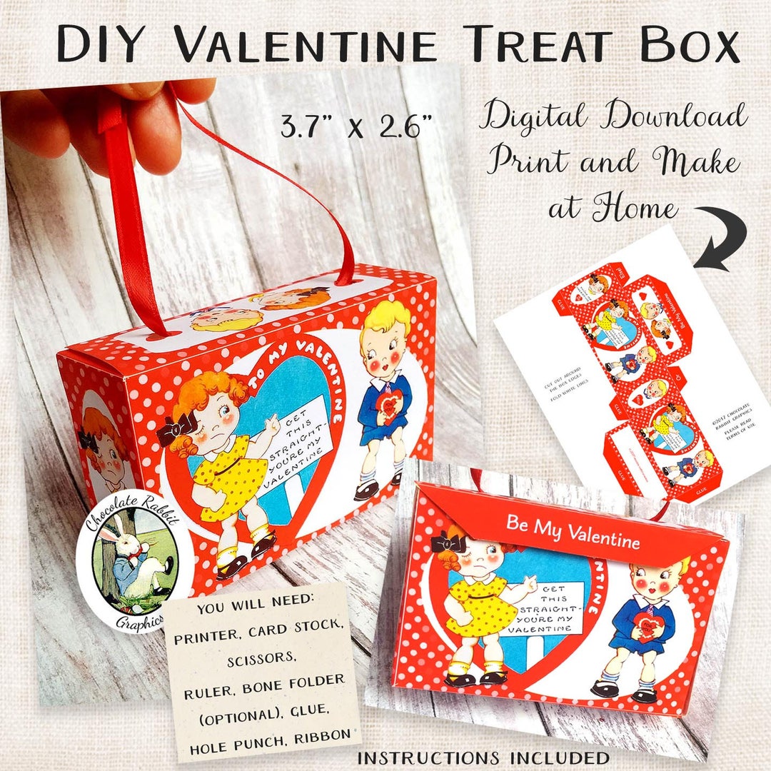 Valentine Candy Box, Digital Valentine Treat Box, Printable Candy ...