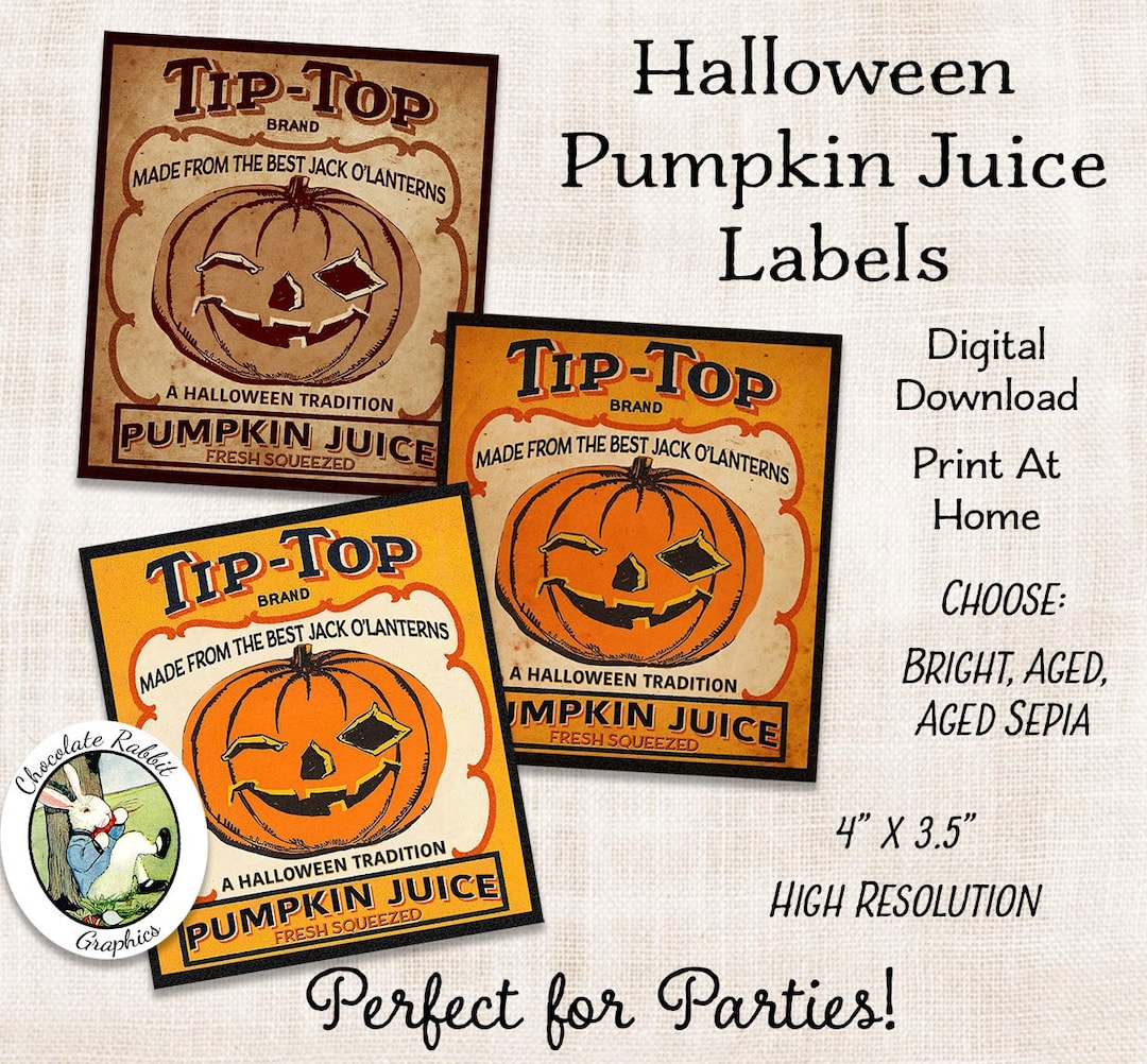 Vintage Halloween Pumpkin Juice Labels: Printable Party Bottle Tags ...