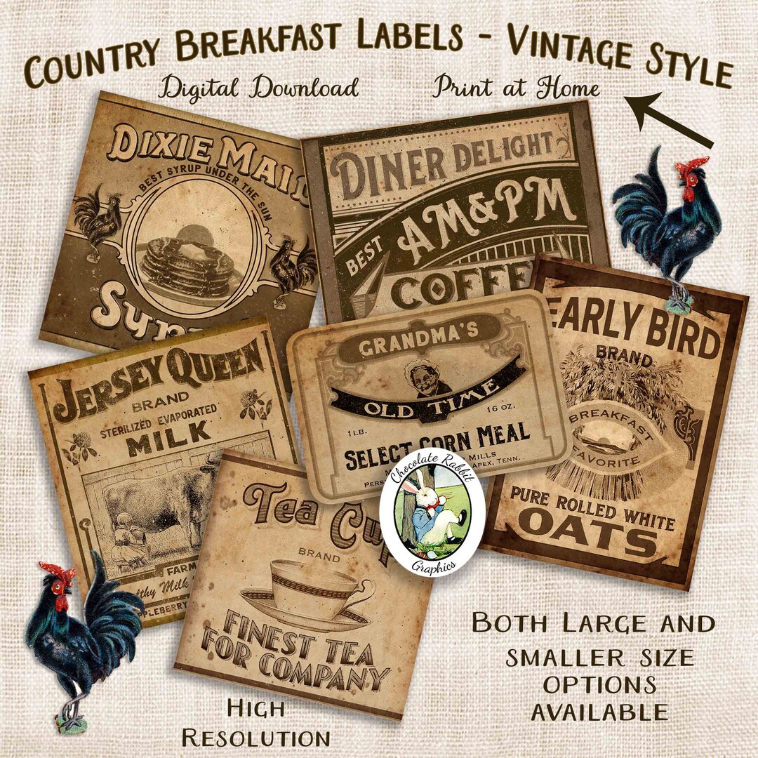 Country Labels, Breakfast, Digital Download, Printable Journal ...