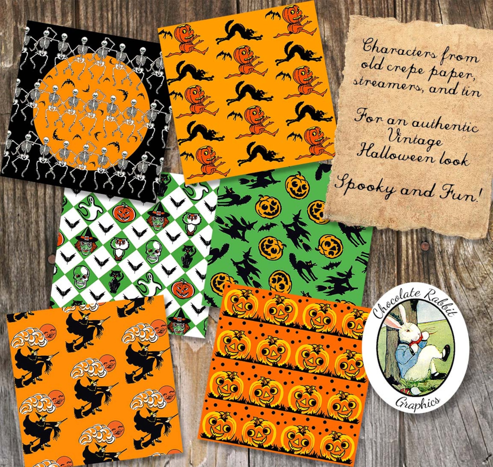 Halloween Scrapbook Paper Digital Download Vintage Style | Etsy