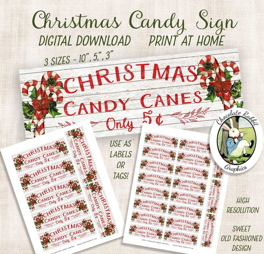 Christmas Sign, Candy Cane Tags, Printable Christmas Candy Labels ...