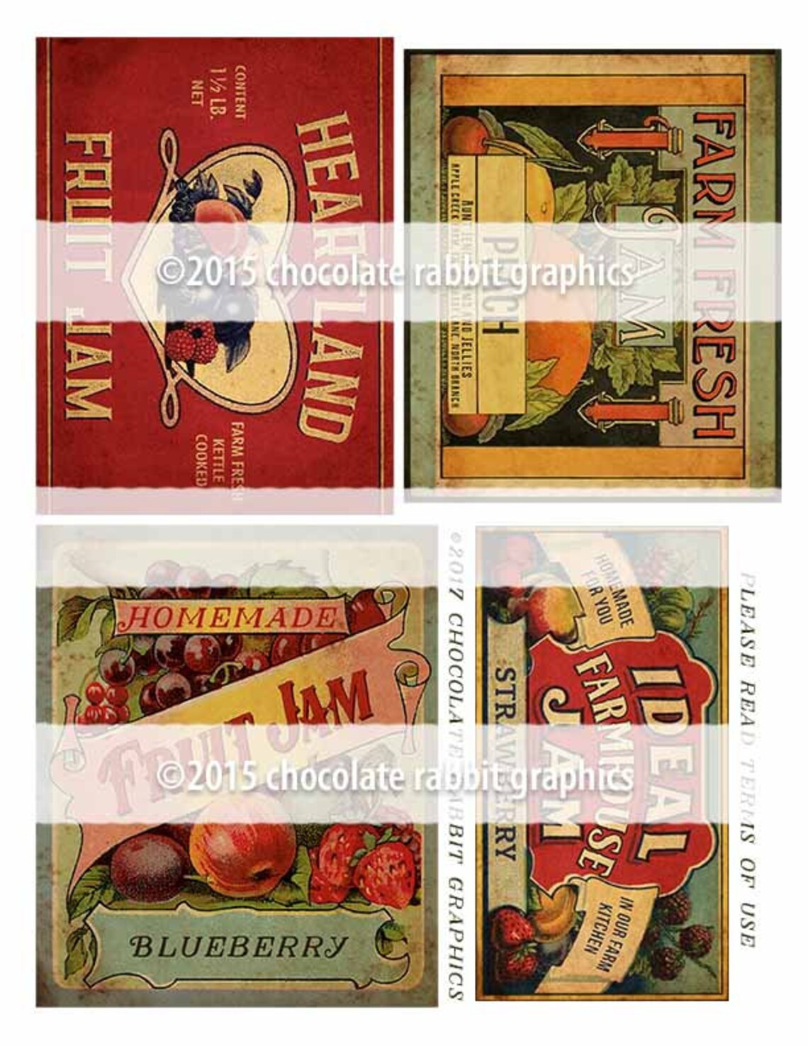 Vintage Style Jam Labels: Printable Country Kitchen Art (digital ...