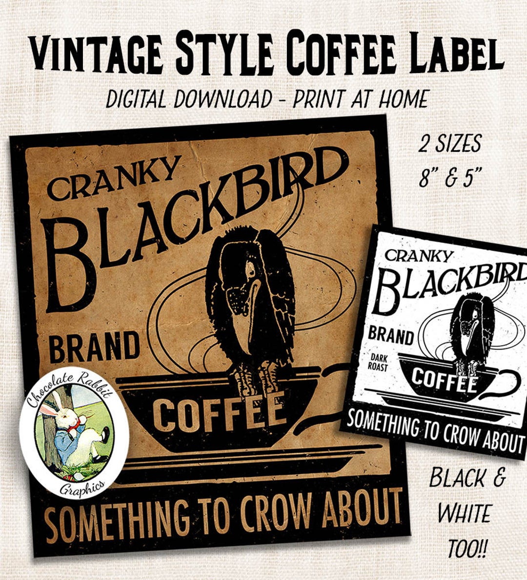 Coffee Label Tag Vintage Style Primitive Prim Country Kitchen Digital ...