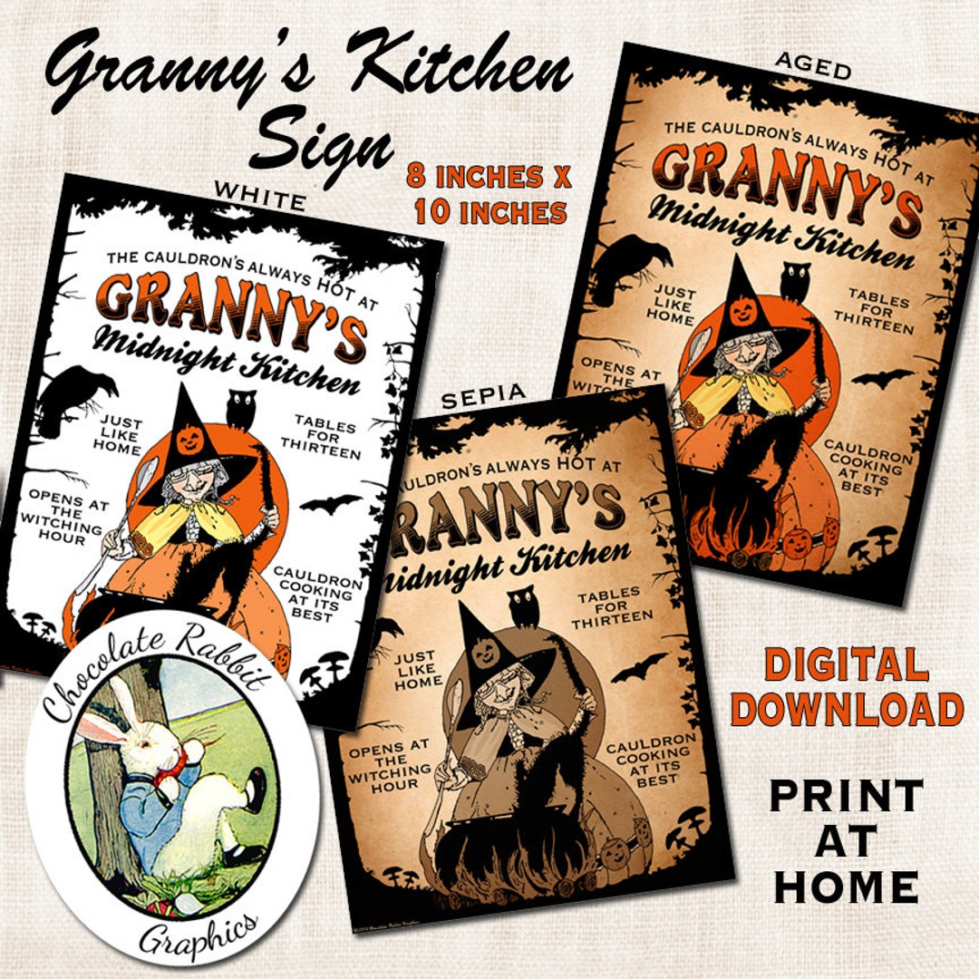 Halloween Sign Printable Witch Digital Download Vintage Style Label Tag ...