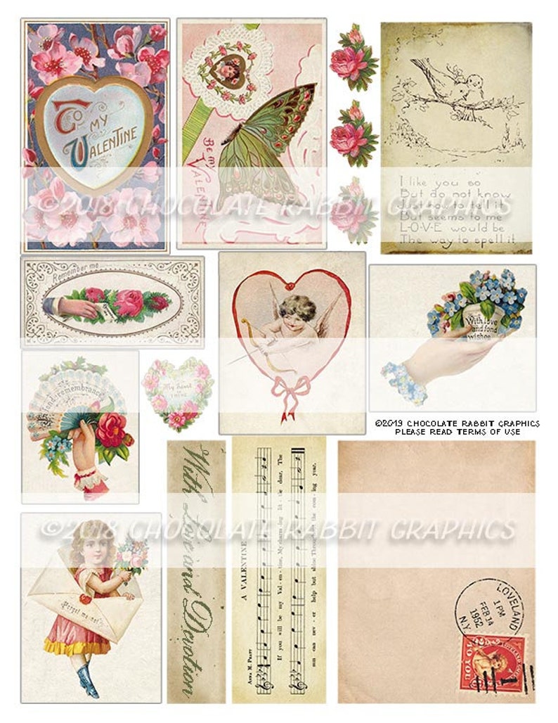 Valentine Junk Journal Ephemera Printable Shabby Tags and - Etsy