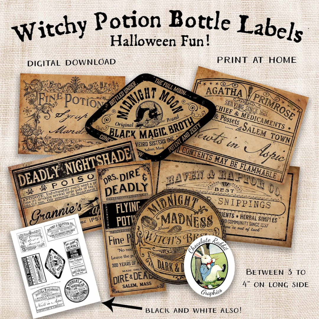 Halloween Witch Potion Bottle Labels, Digital Witchy Clip Art ...