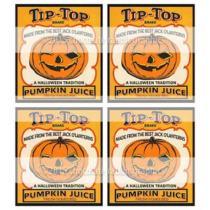 Vintage Halloween Pumpkin Juice Labels: Printable Party Bottle Tags ...