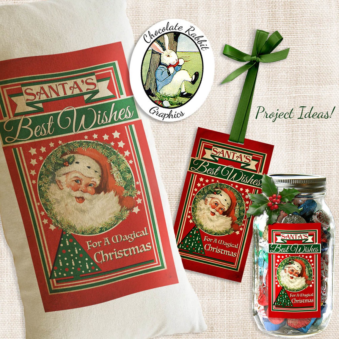 Vintage Christmas Santa Label Tags Digital Download Printable - Etsy