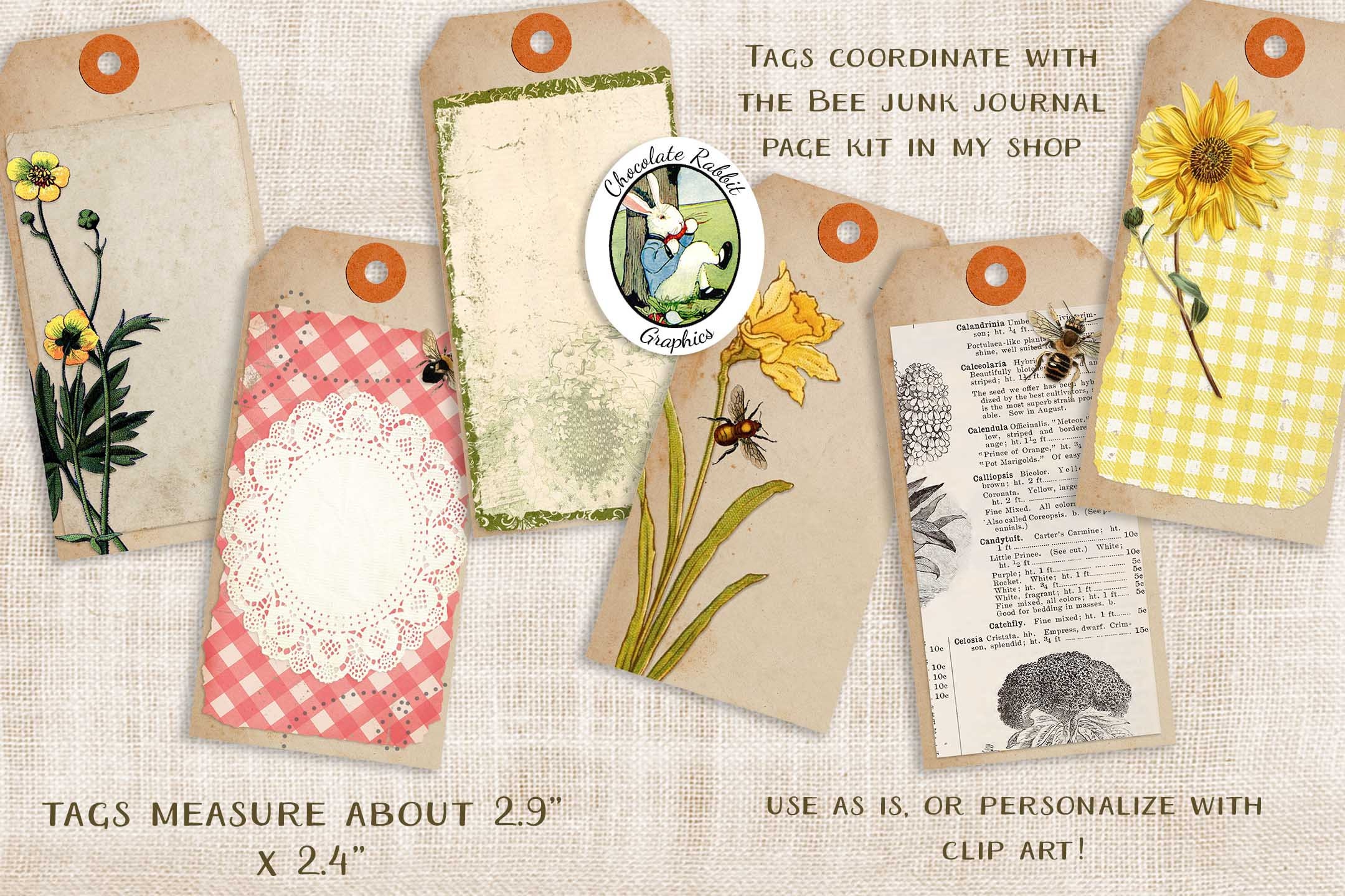 Vintage Bee Tag Kit Gift Tags Printable Bee and Honey Clip Art Digital ...