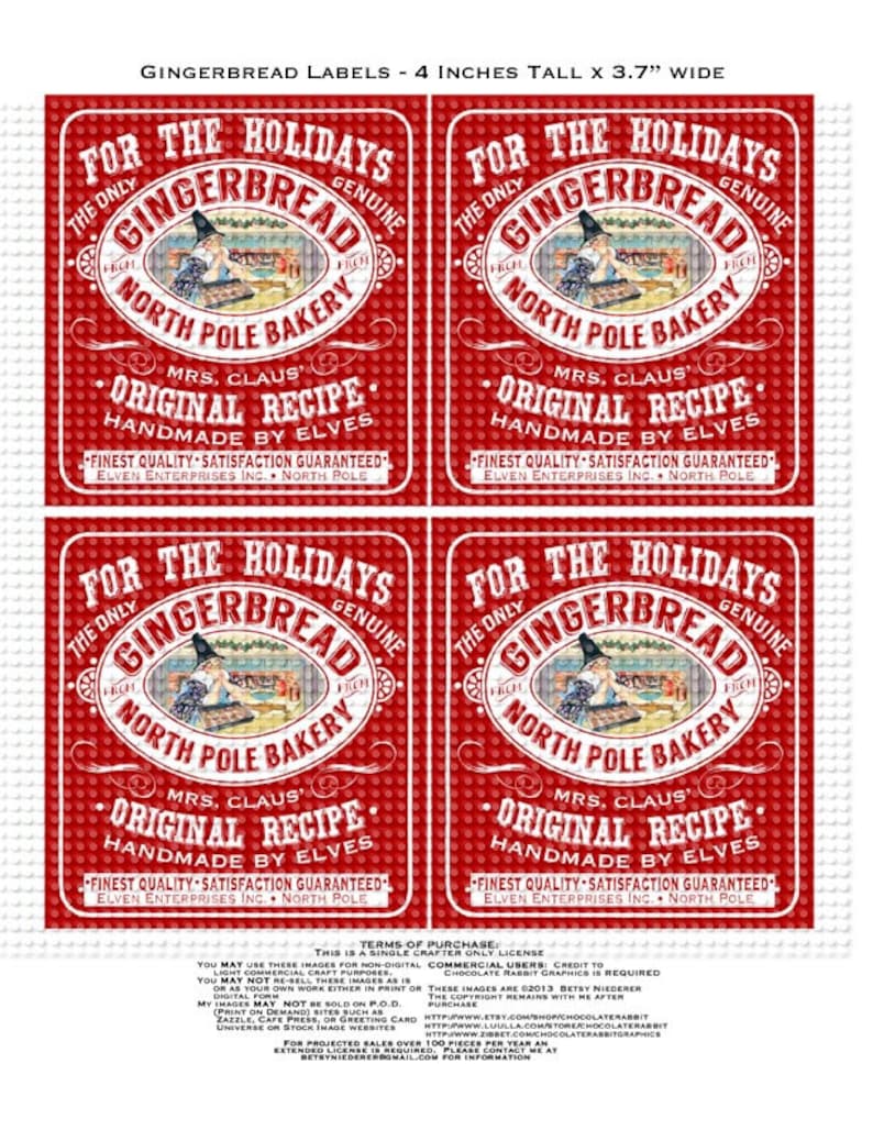 Gingerbread Label Printable: Vintage Christmas Clip Art (digital ...