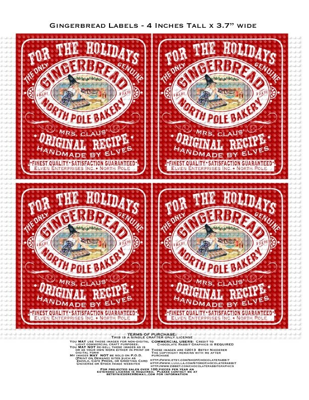 Gingerbread Label Printable: Vintage Christmas Clip Art (digital ...